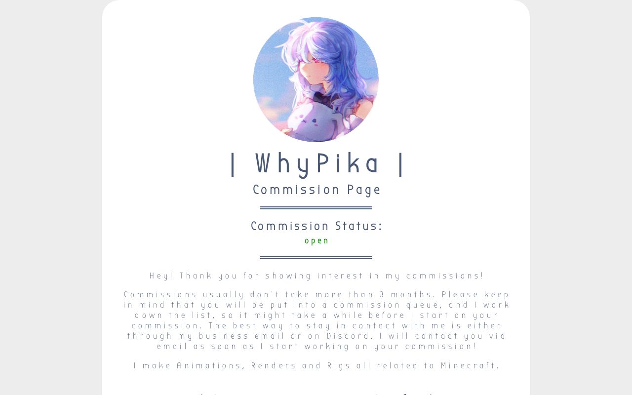 Commission Info page